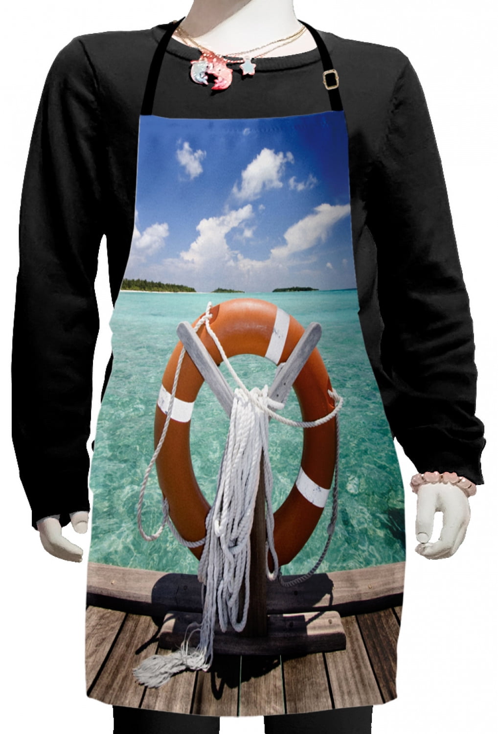 Buoy Kids Apron, Life Buoy on Jetty Summer Sky Sunshine Exotic Hot ...