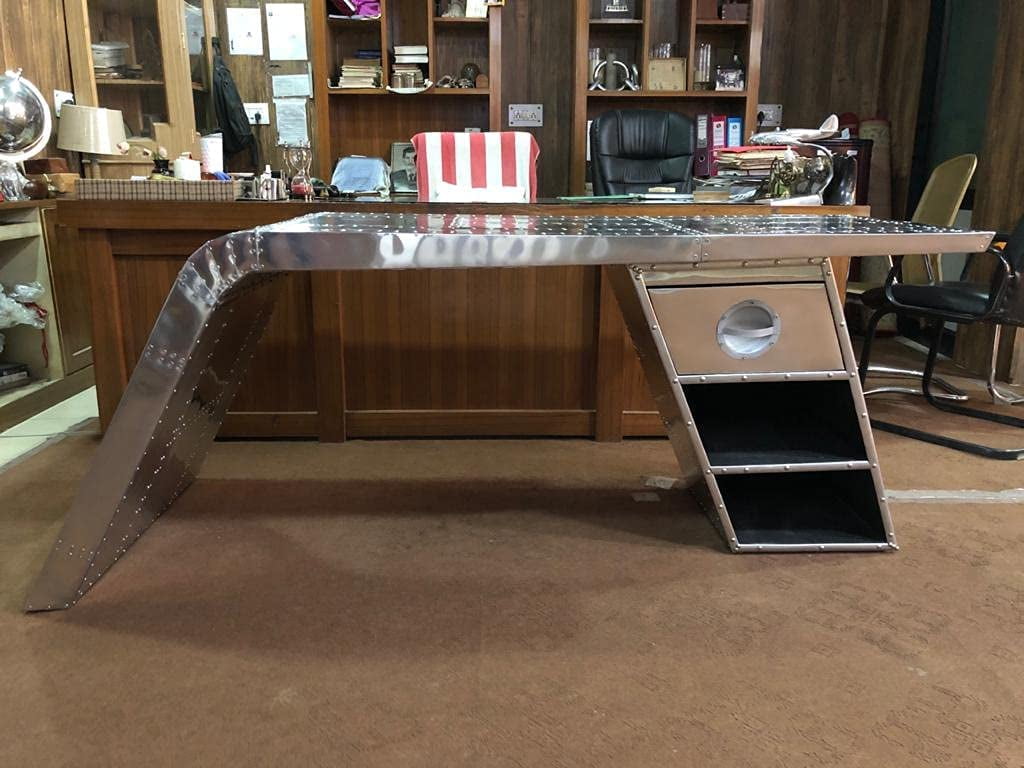 Aviator Wing Desk Aluminium Table Aviation Furniture (Right, 70 Inches ...