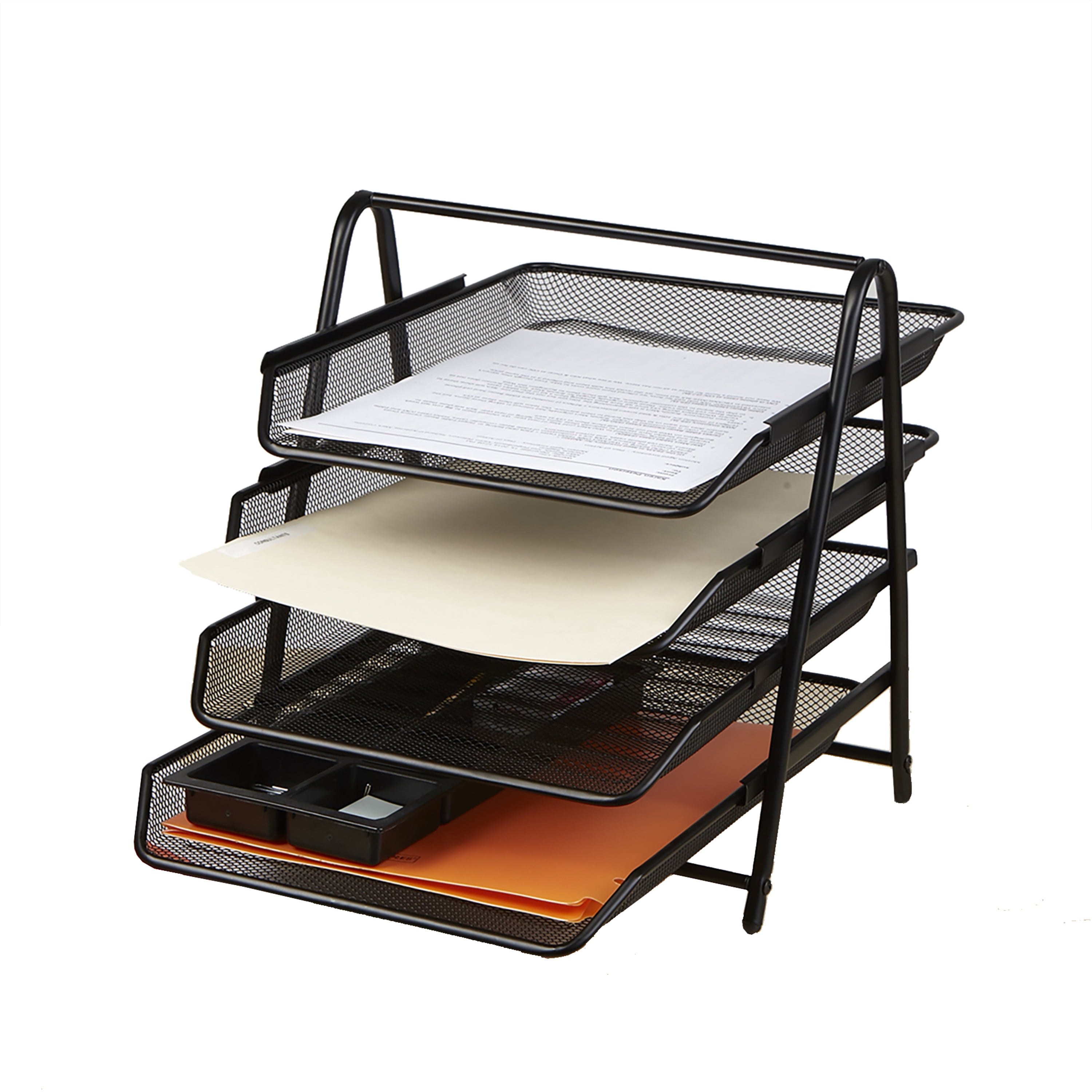 Mind Reader Mesh 4-Tier Desk Letter Organizer with 4 Sliding Trays ...