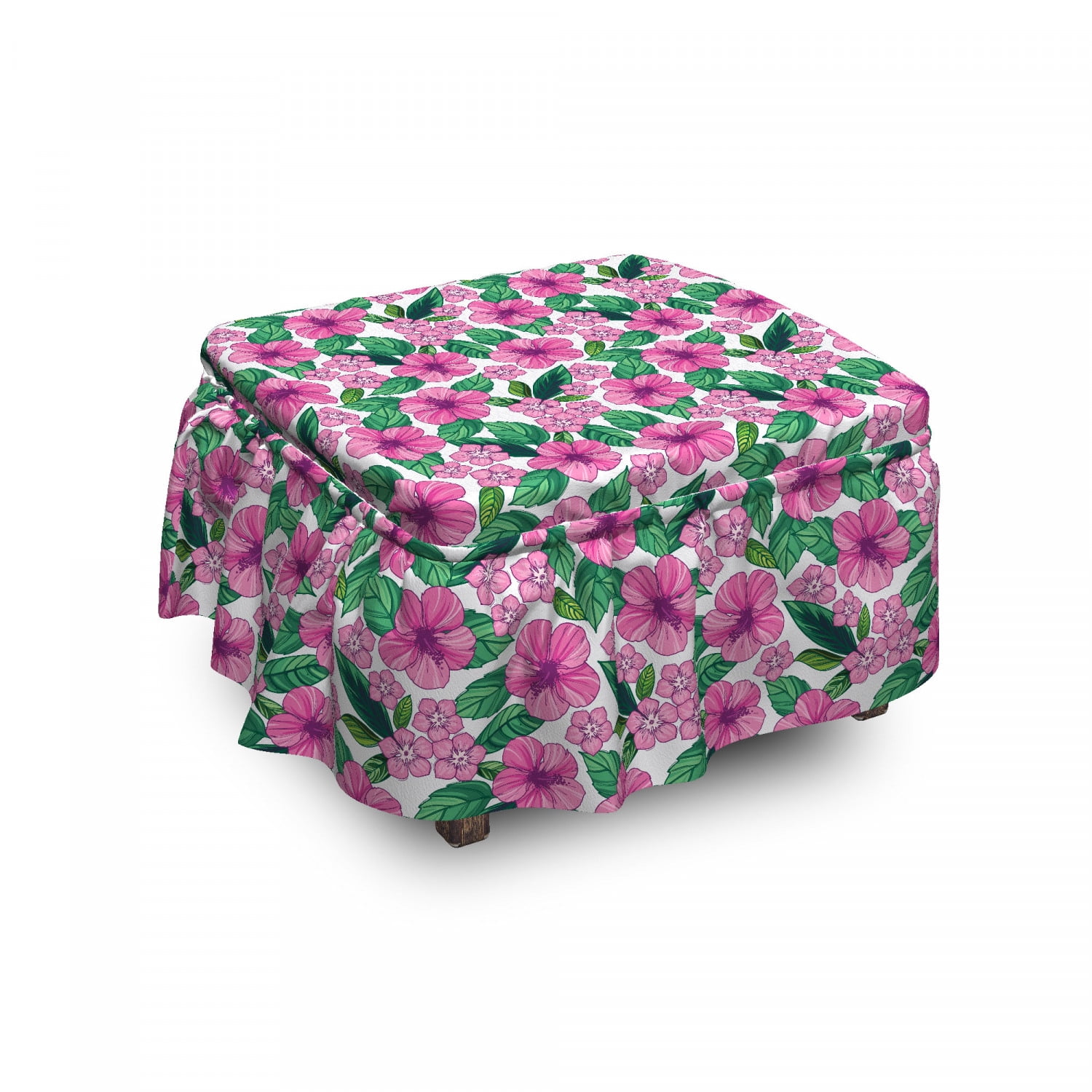 Floral Ottoman Cover, Hibiscus and Plumeria Art, 2 Piece Slipcover Set ...