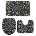 Abstract Pattern Bathroom Rugs Set Golden Flower Baroque Style Navy ...