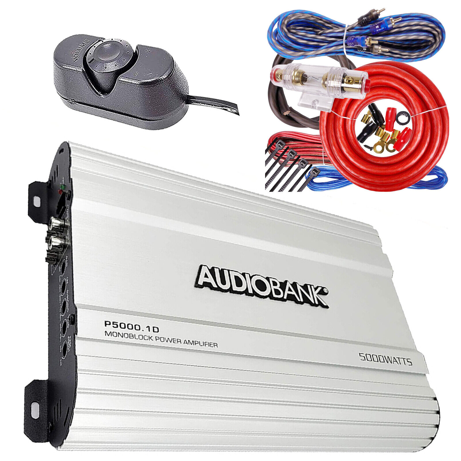 Audiobank P5000.1D Monoblock Car Amplifier 5000 Watts Max + 4 Gauge Amp Kit Bundle - Walmart.com