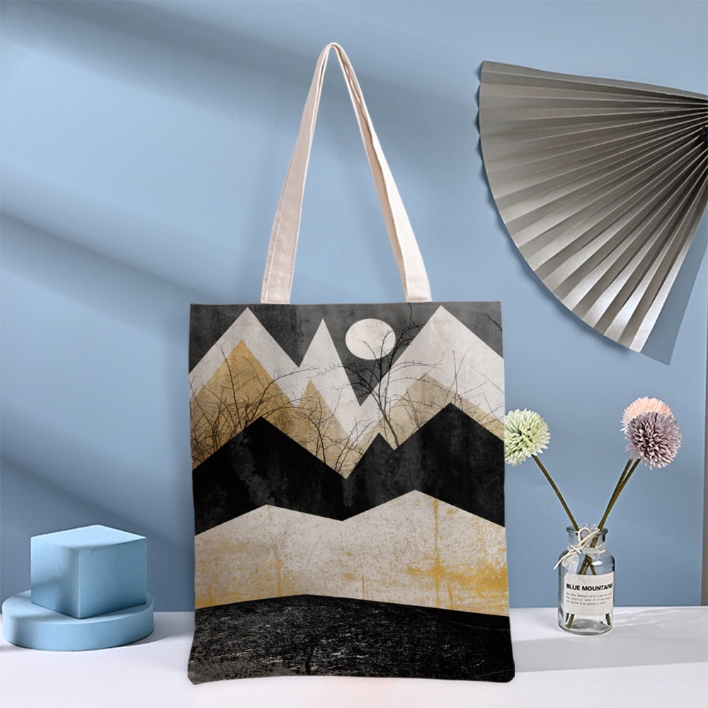 Striped decorative handbag Flower Print Cotton Canvas Tote Bags ...