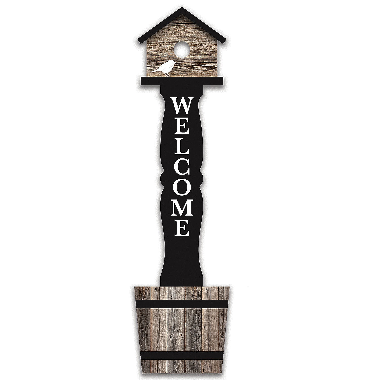Evergreen 40"H Porch Leaner with Built in Planter, Welcome Bird House ...