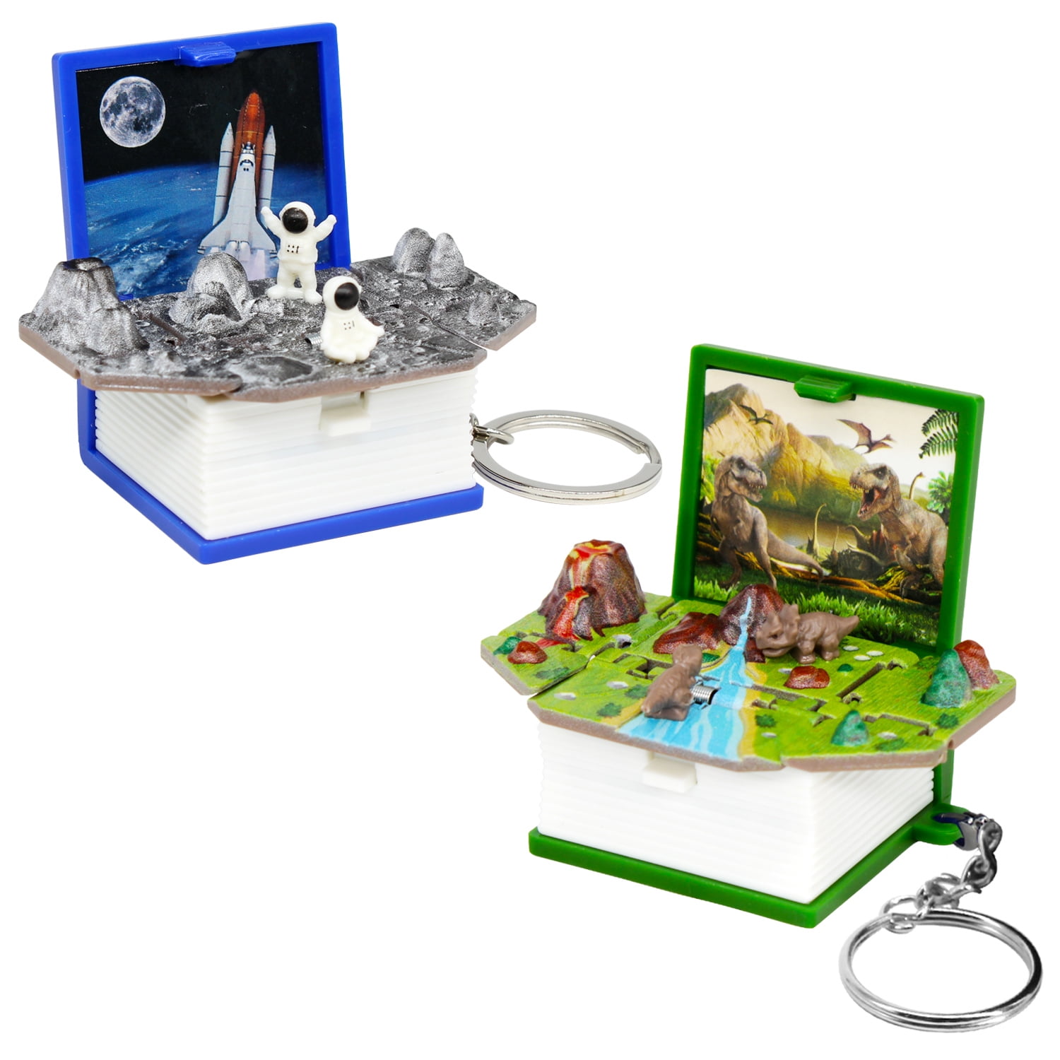 2PCS 3D Book Keychain for Kids - Dinosaur Green and Astronaut Blue Pop ...