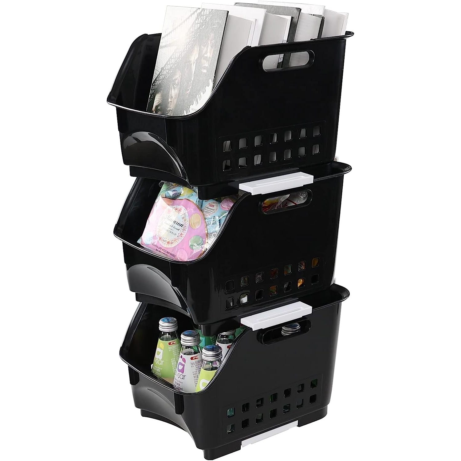 WBTAYB 3-Pack Plastic Stackable Storage Baskets, Plastic Kitchen ...
