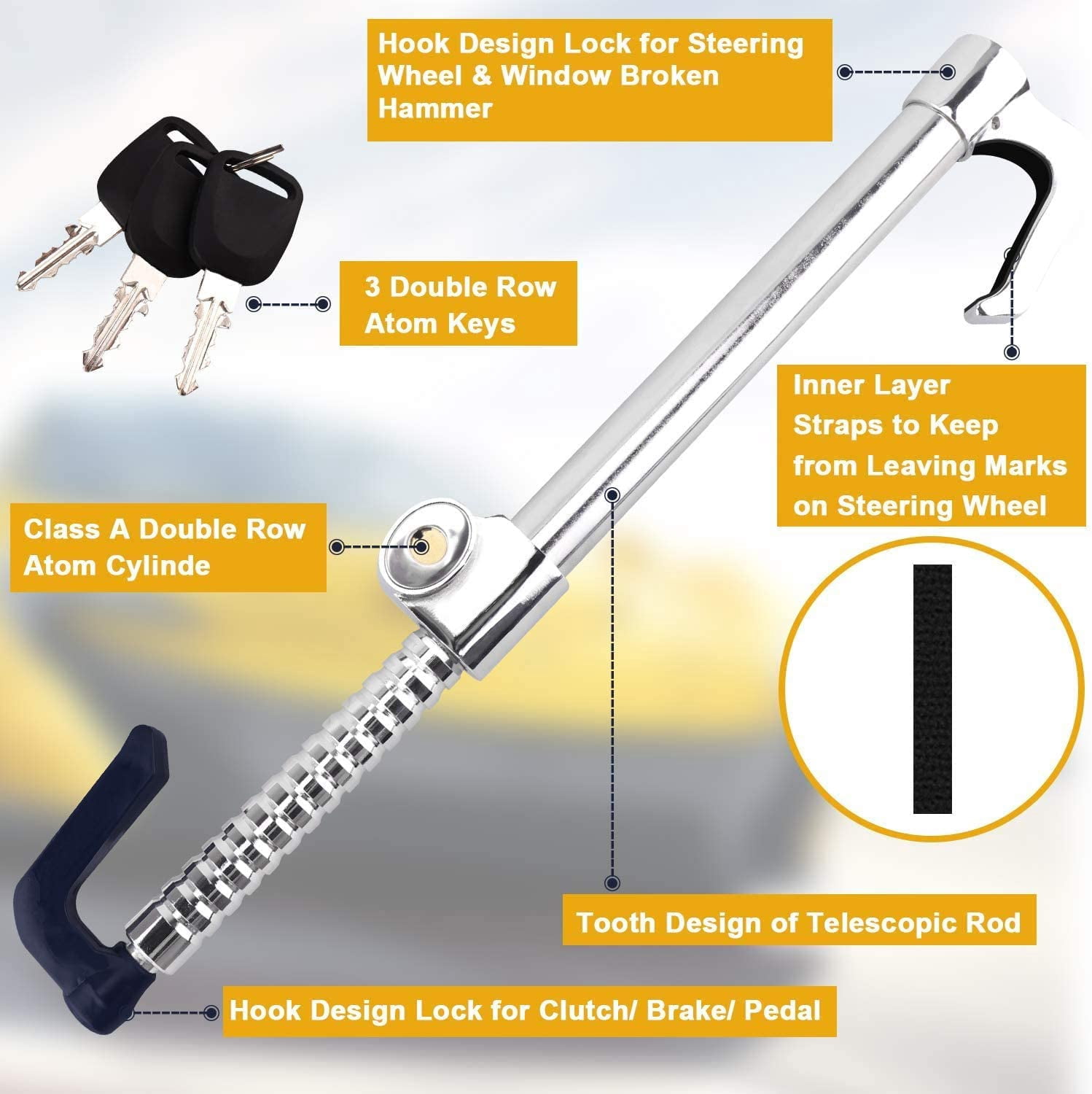 Buy Brake Pedal Lock Anti Theft Clutch Lock for car Double Hook Double ...