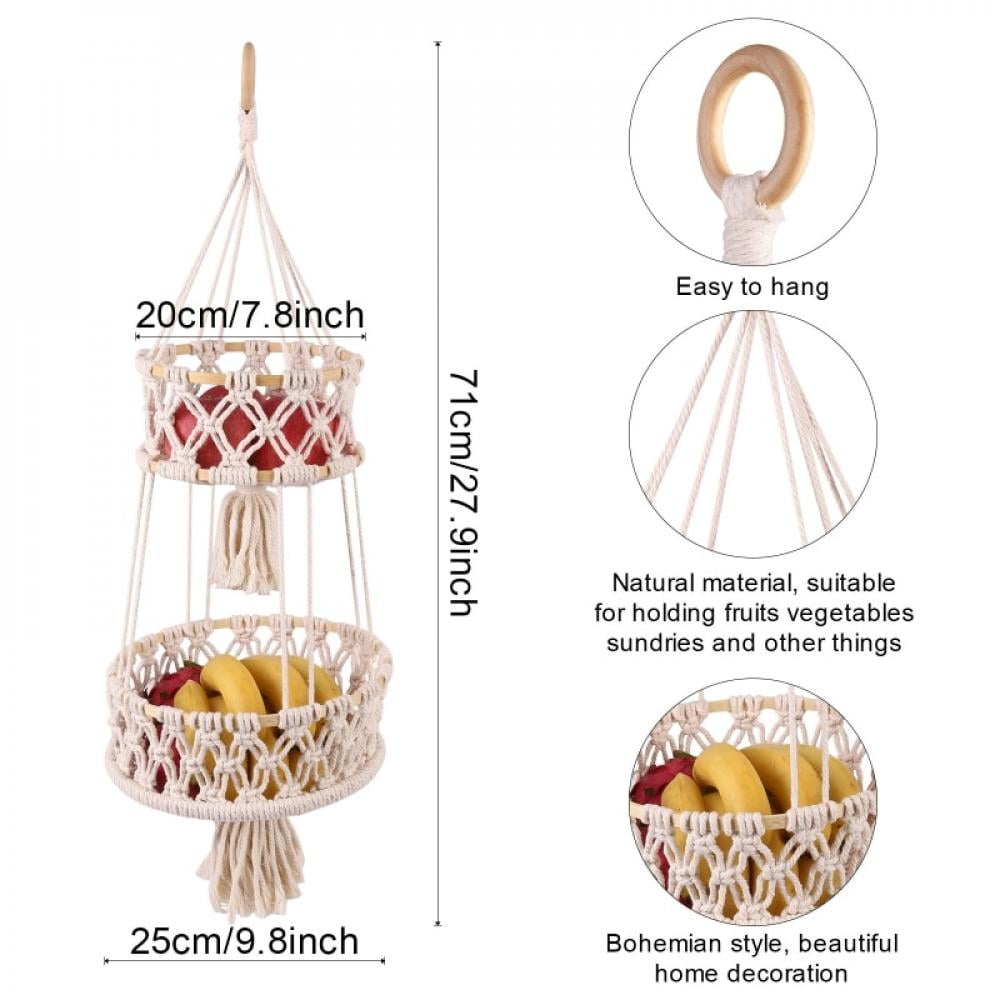 Macrame 1/2/3 Tier Hanging Basket Space Saving Hanging Fruit Produce ...