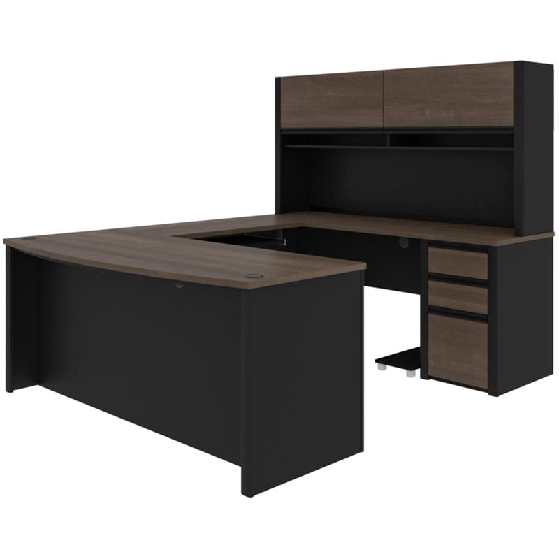 Atlin Designs Contemporary 6 PC Wood U Shaped Computer Desk with Hutch ...