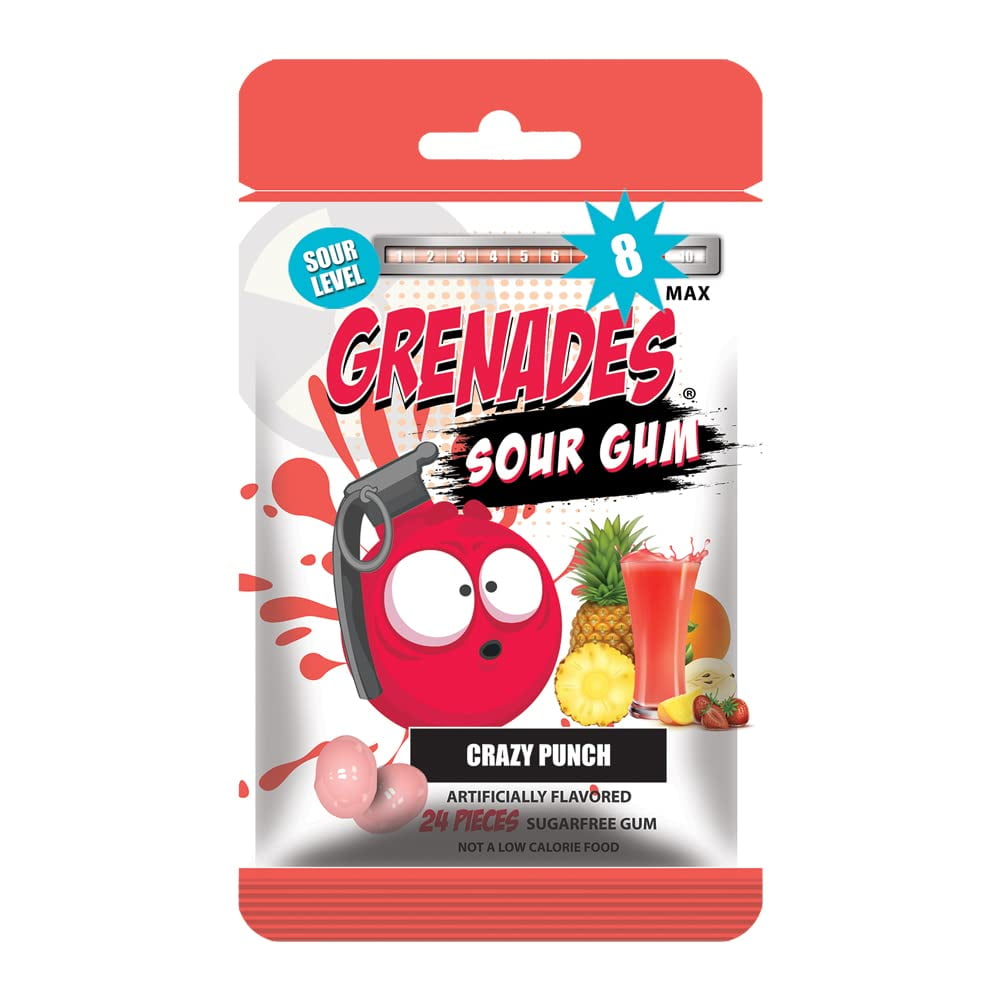 Grenades Gum SOURS - 24ct Bag - Sugar Free Intense Sour Gum (Crazy ...