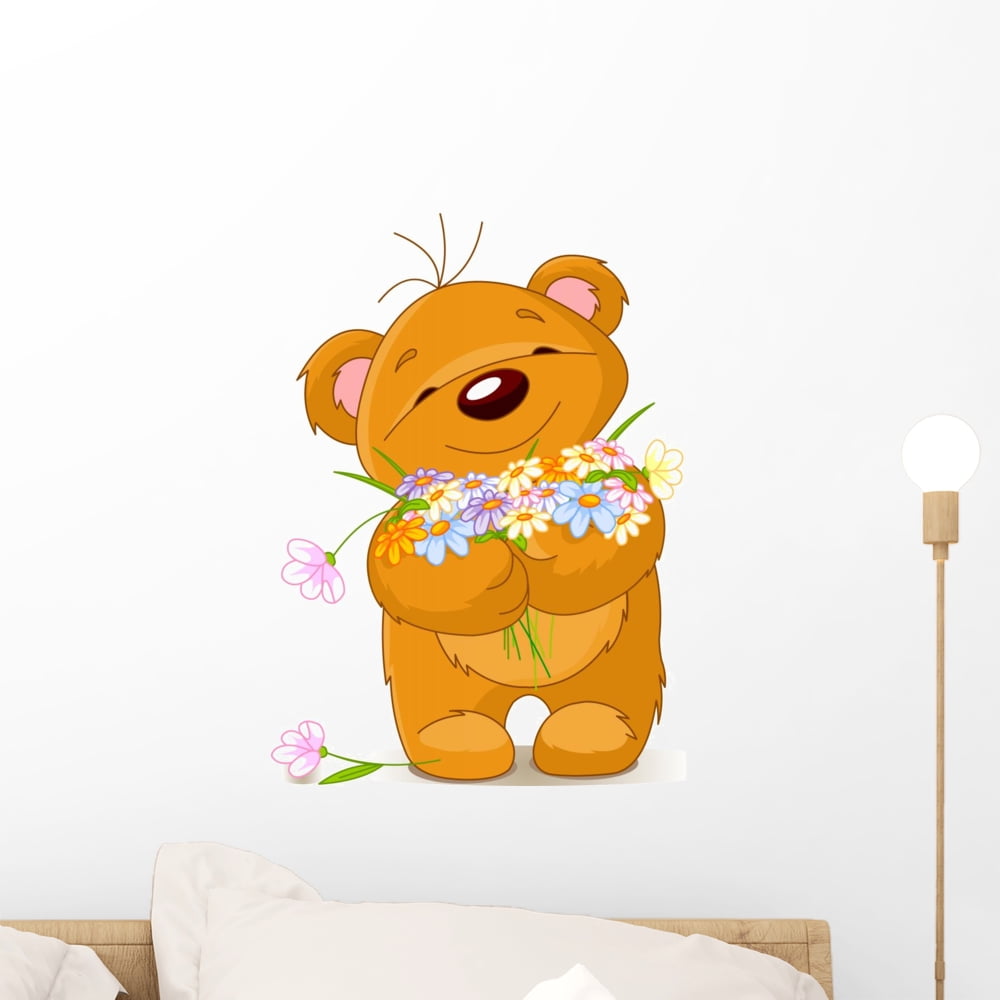 Teddy Bear Giving Bouquet Wall Mural by Wallmonkeys Peel and Stick ...