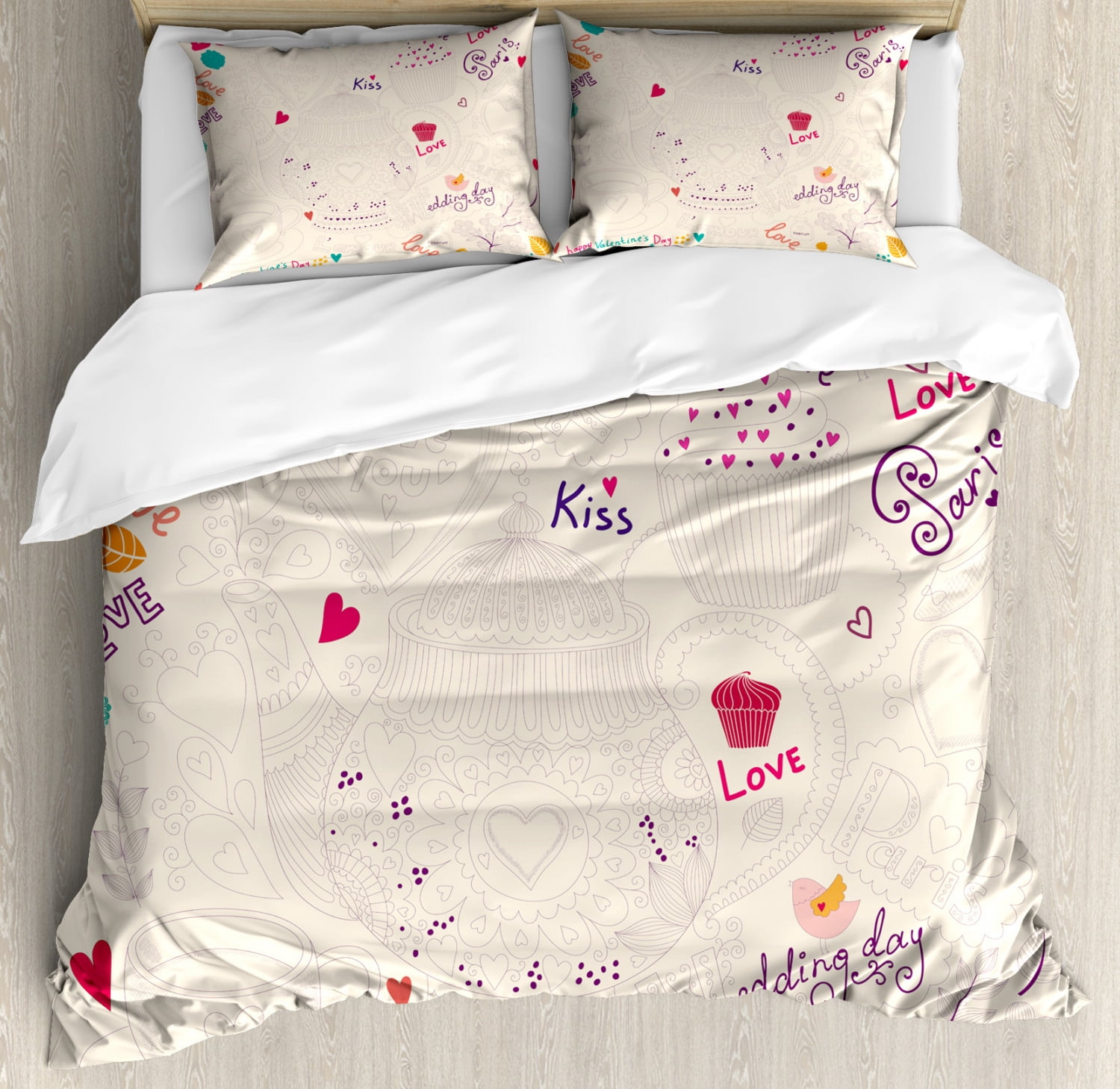 Tea Party Duvet Cover Set King Size, Hand Drawn Doodle Style Cartoon ...