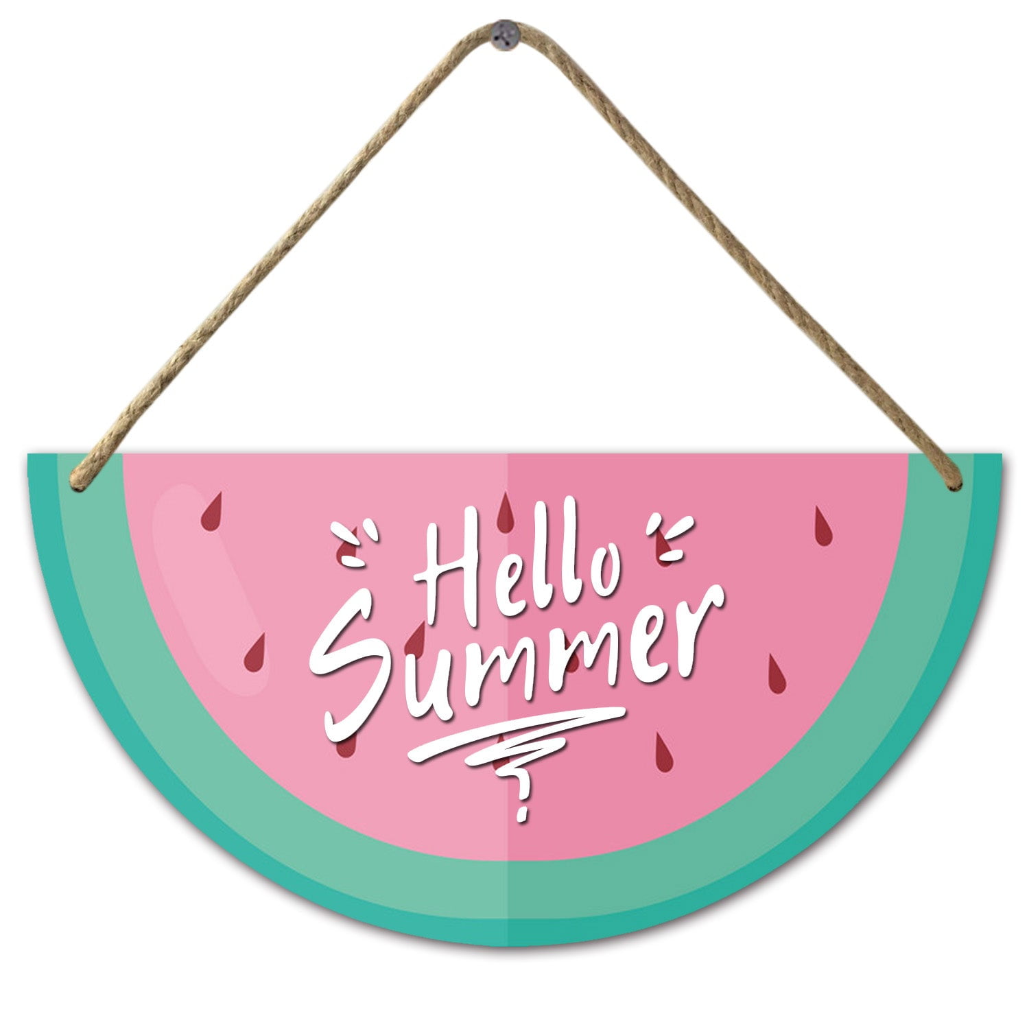 Eveokoki Watermelon Door Sign Hello Summer Door Hanger Wood Front Door