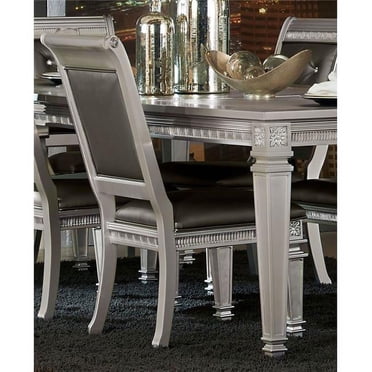 Glamorous 4pc Set Wooden Side Chairs Silver Finish Crystal Button ...