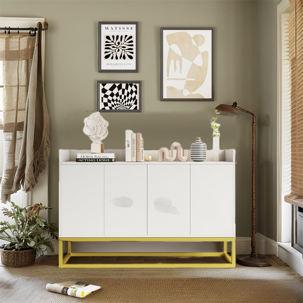 Cfowner Mid Century Modern Storage Cabinet with 4 Door with Metal Legs ...