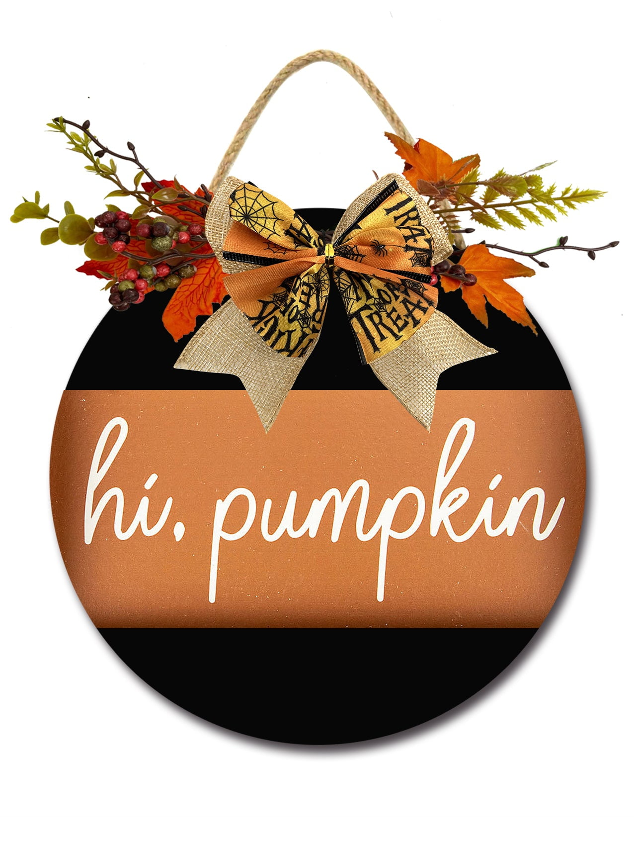 Hi Pumpkin Door Sign Home Decor Round Wood Wreaths Wall Hanging Sign ...