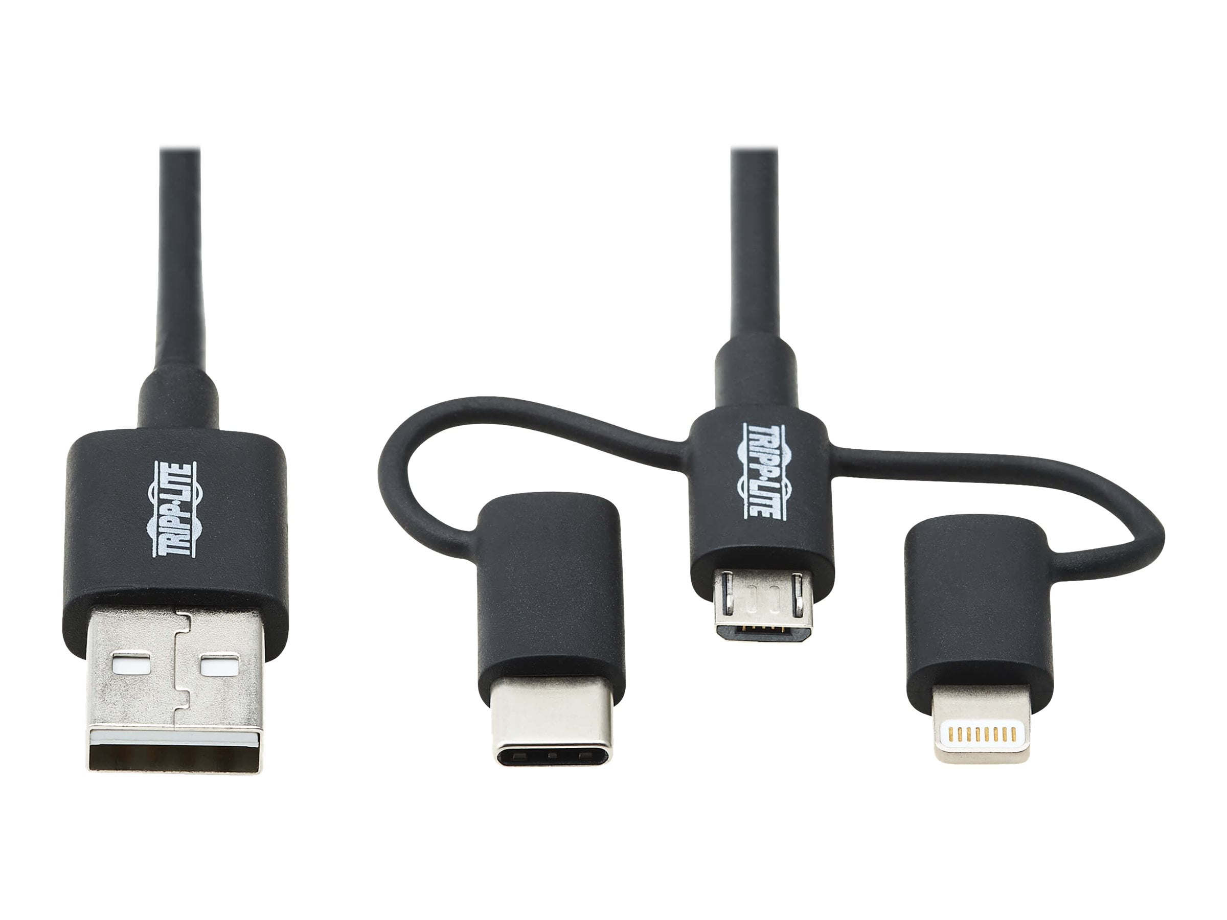 Tripp Lite USB-A to Lightning, USB Micro-B and USB-C Sync/Charge Cable ... Tripp Lite USB-A to Lightning, USB Micro-B and USB-C Sync/Charge Cable ...