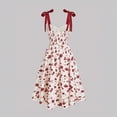 Burgundy Floral Print Bow Strap Midi Dress, Sweetheart Neck A-Line ...