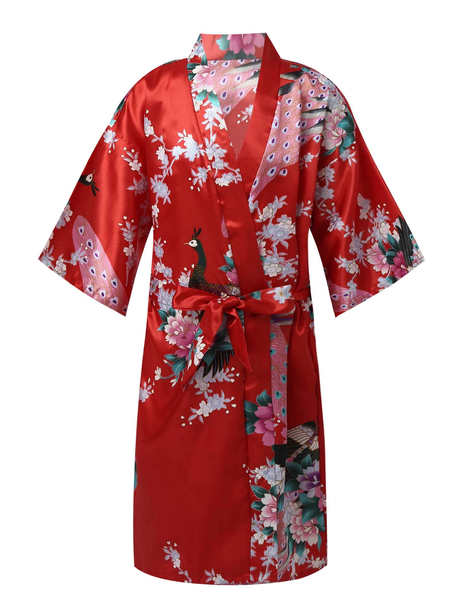 CHICTRY Kids Girls Stain Kimono Peacock Floral Robe Bathrobe Fancy ...