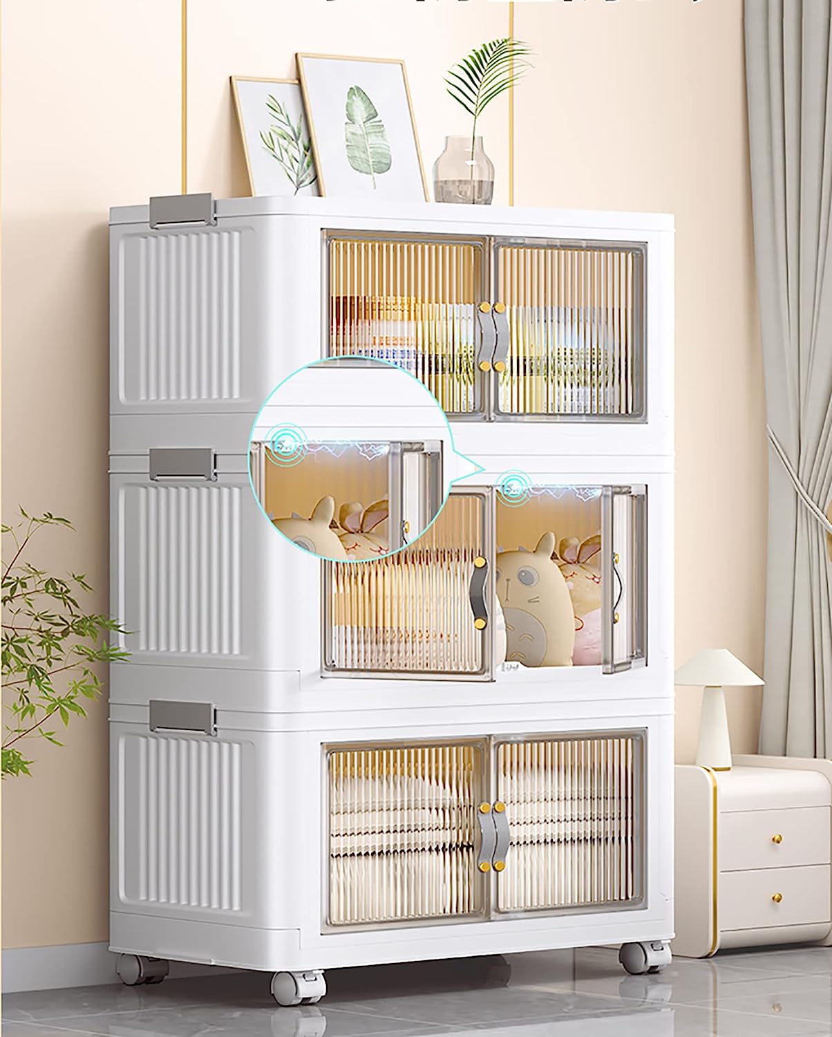 SHMAMT 3 Pack Stackable Storage Bins with Lids and Wheels -32 Gal ...