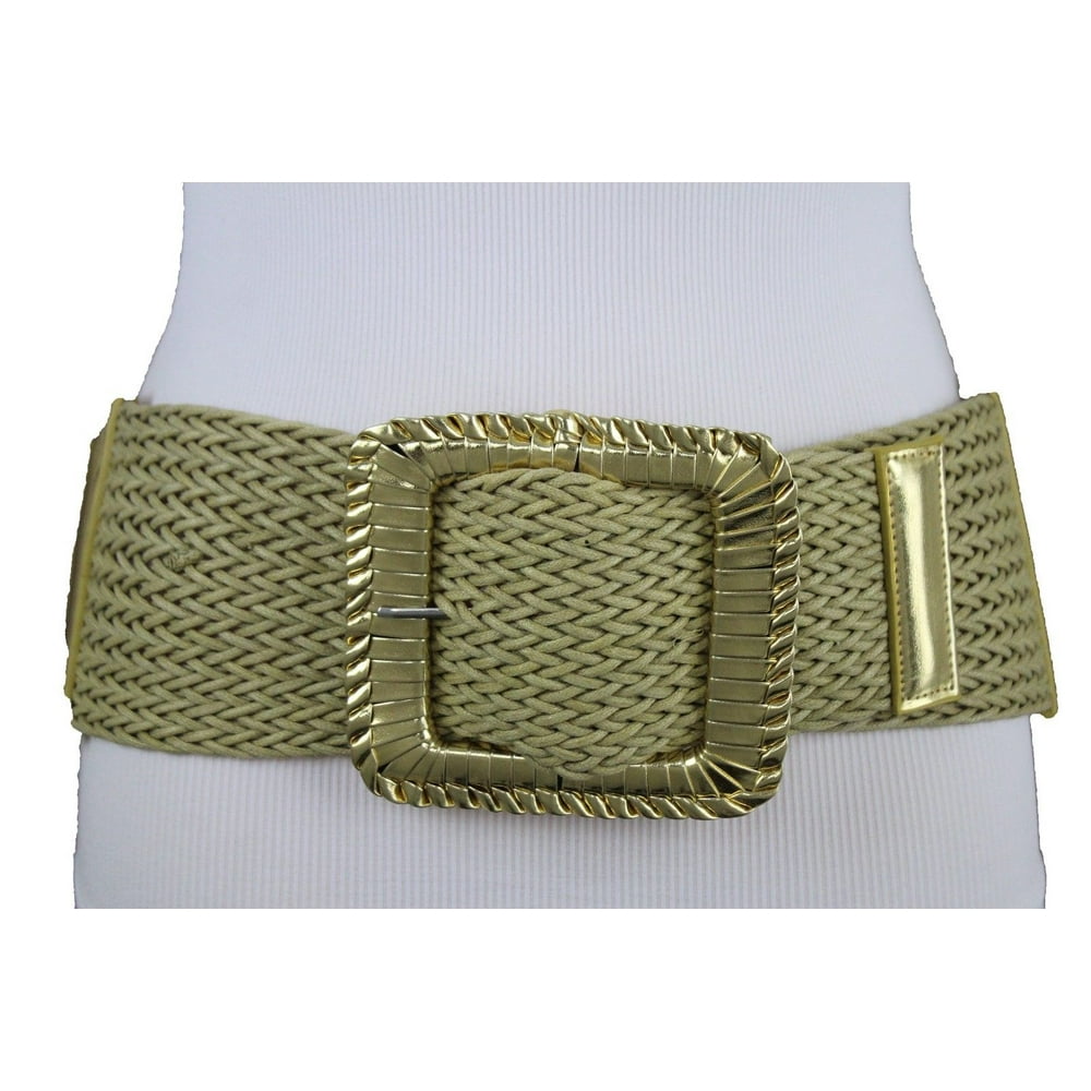 Alwaystyle4you Women Wide Belt Gold Elastic Braided Hip High Waist