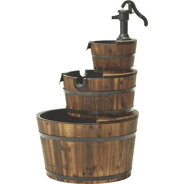Costway 2 Tier Barrel Waterfall Fountain Barrel Wooden Water Fountain ...