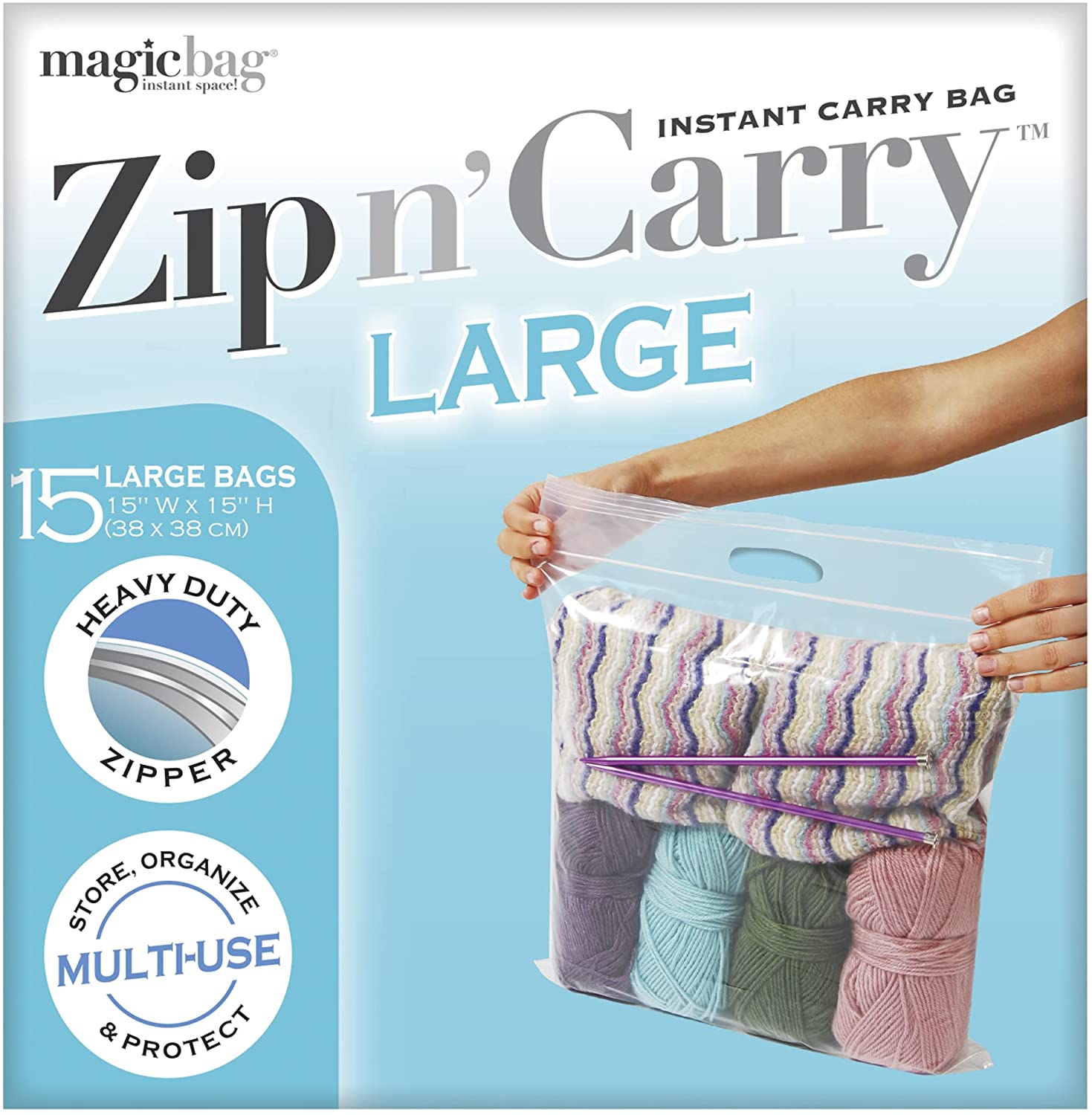 MagicBag Instant Space Zip N' Carry Bags w/ Handle - Large - 15 Bags ...