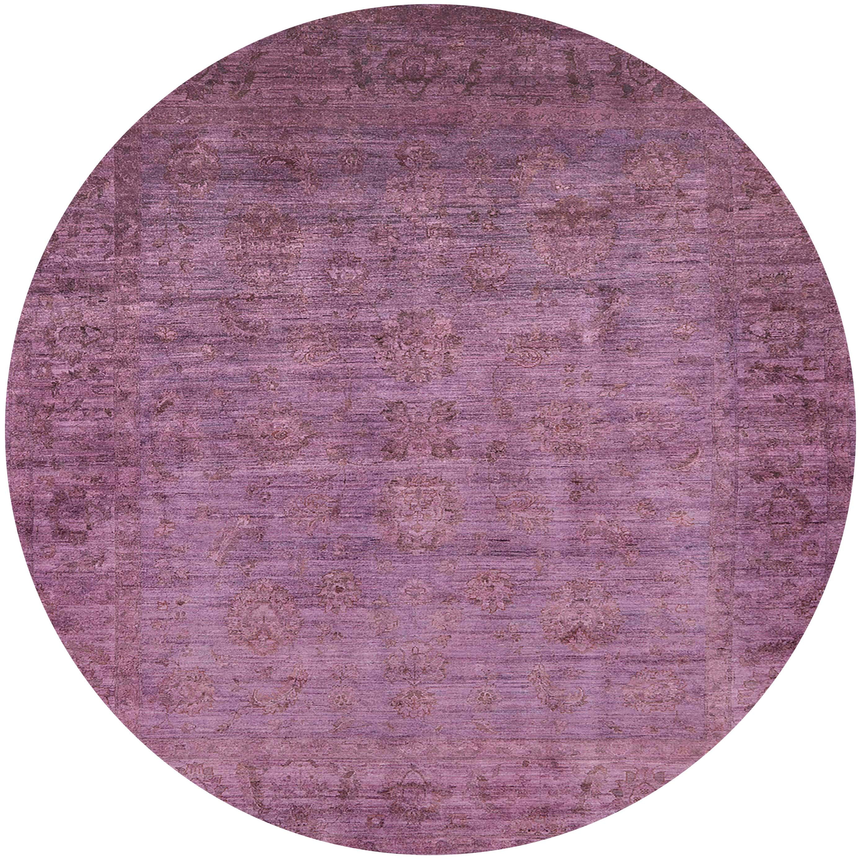 Ahgly Company Indoor Round Mid-Century Modern Raspberry Purple Oriental ...