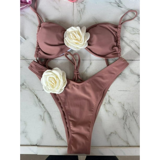 Microbikini Renyu con estampado de flores en 3D blanco y negro Sexy de ...
