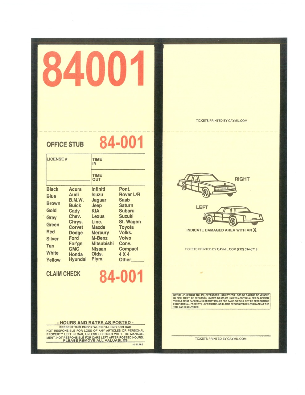 Valet Parking Tickets 3-Part 1,000 with Free Parking Receipts (Manila ...