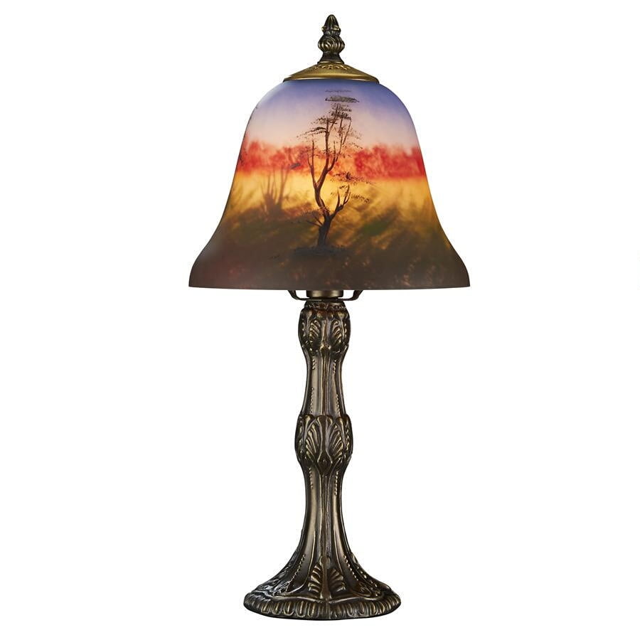 Design Toscano Forest Scene at Sunset Reverse Hand-Painted Glass Lamp ...