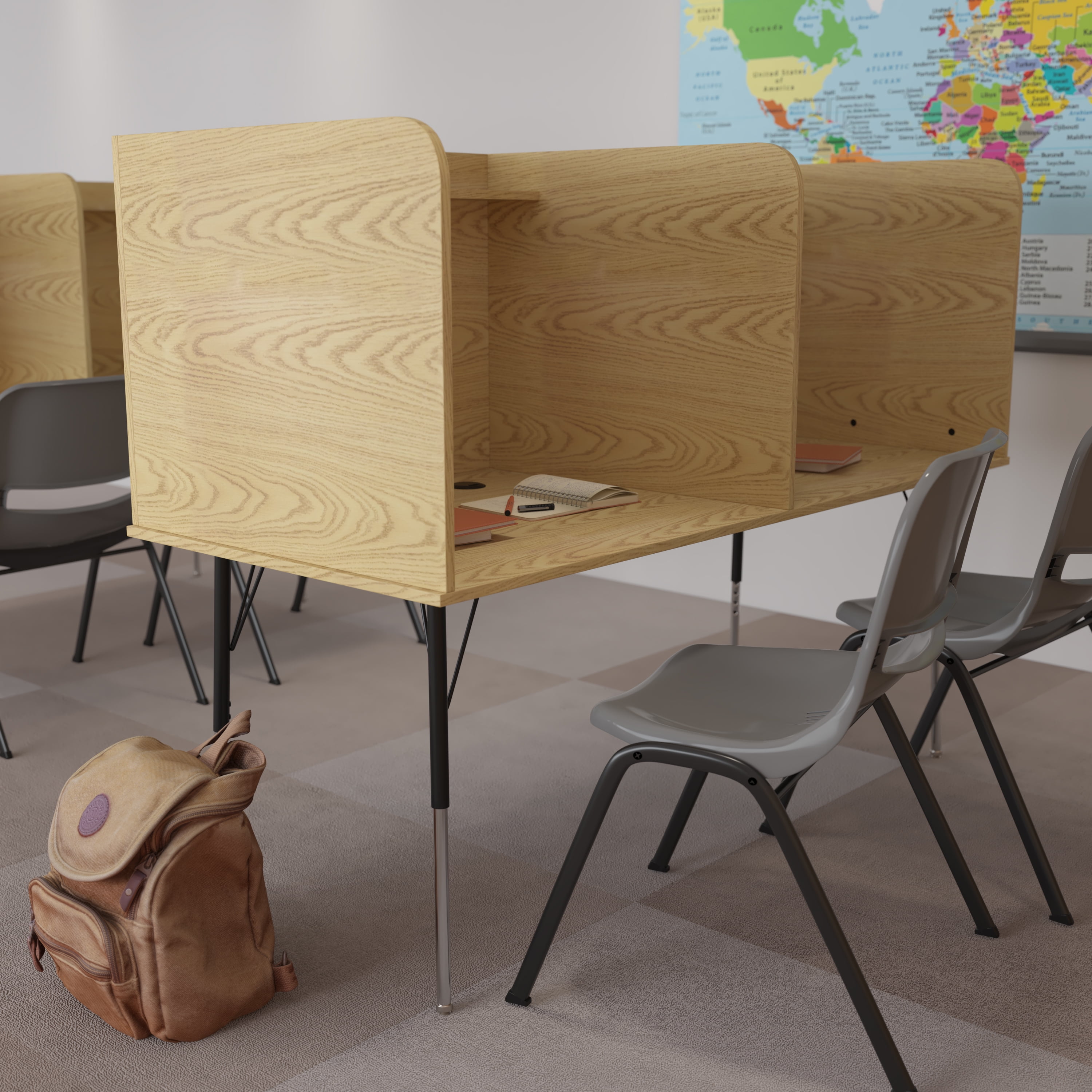 Emma + Oliver Double Study Carrel, Adjustable Height, Oak Finish for ...