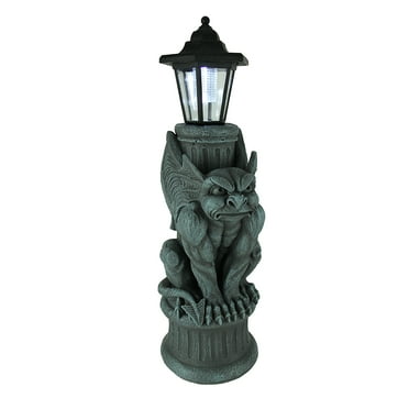 Ebros Gothic Gargoyle Statue with Solar LED Lantern Light Post 20" Tall ...