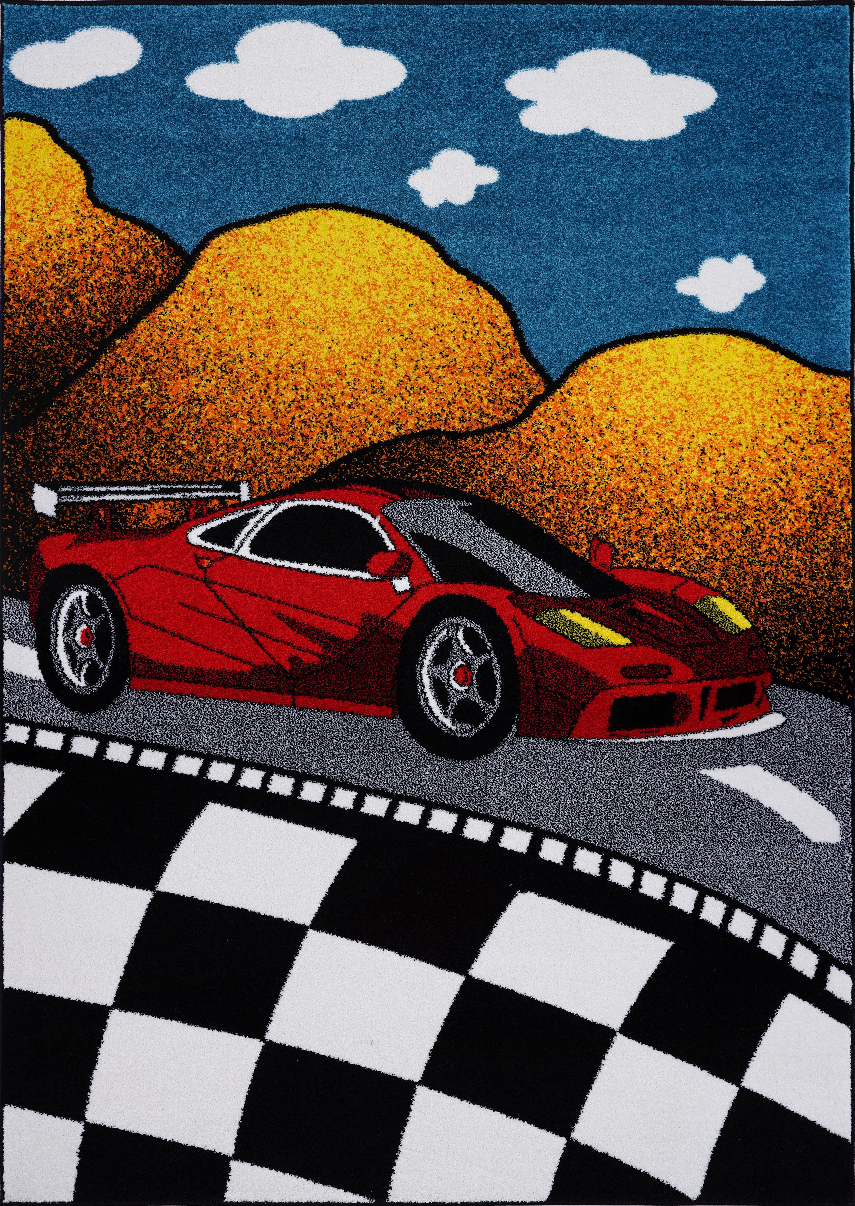 Ladole Rugs Red and Black Car on Road polypropylene Kids Area Rug ...