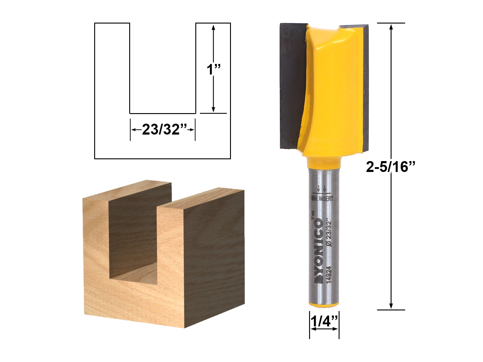 Yonico Undersized Plywood Straight Dado Router Bit - 23/32" Dia. X 1 ...