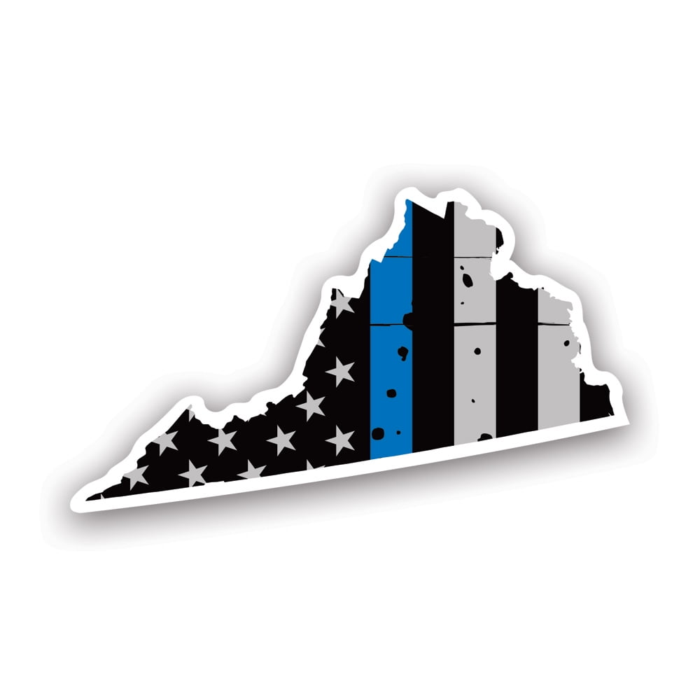 Distressed Thin Blue Line Virginia State Shaped Subdued US Flag Sticker Decal - Self Adhesive ...