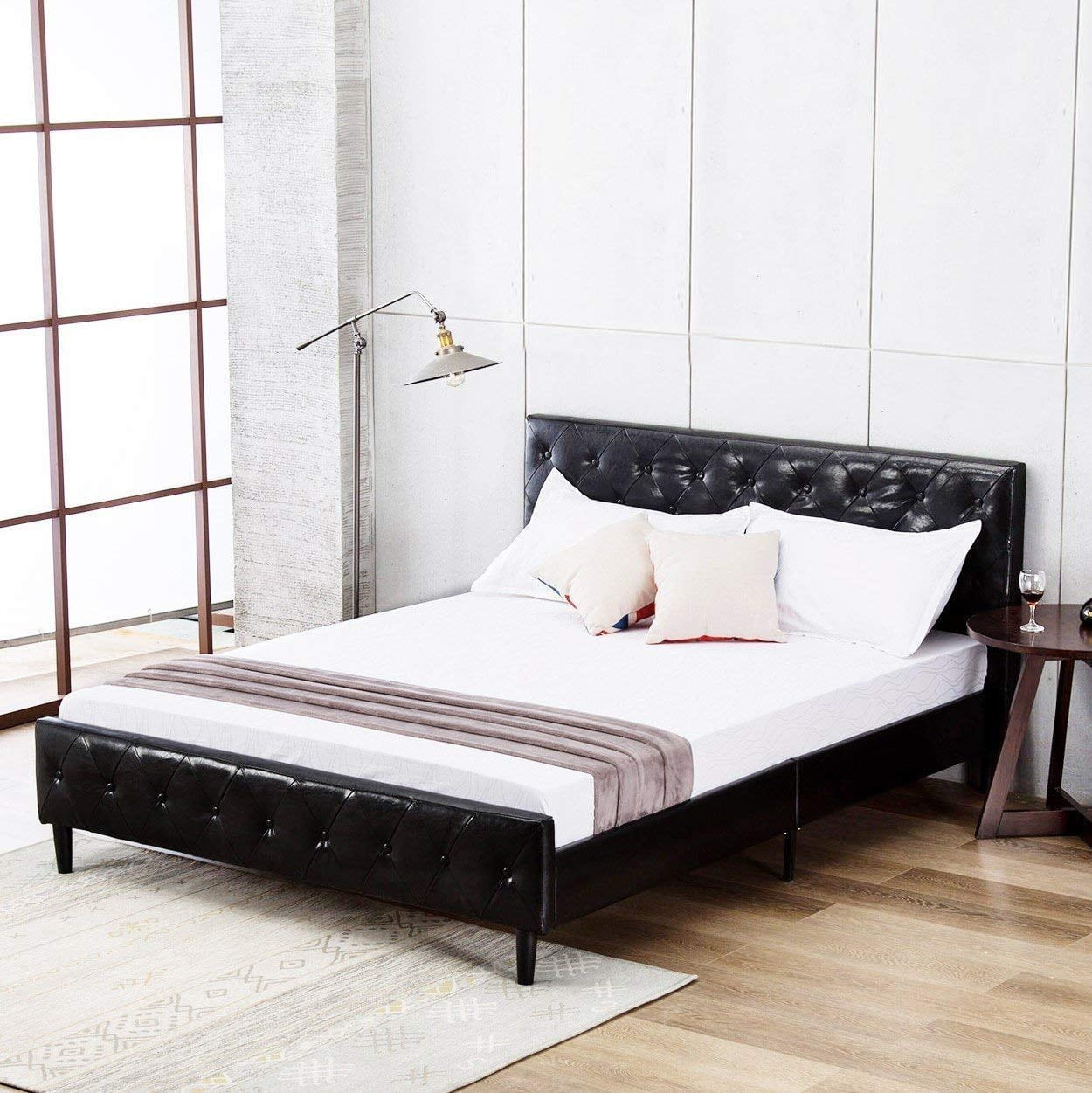 Bed Frame Metal Mecor Button Tufted Upholstered Platform Full Size ...