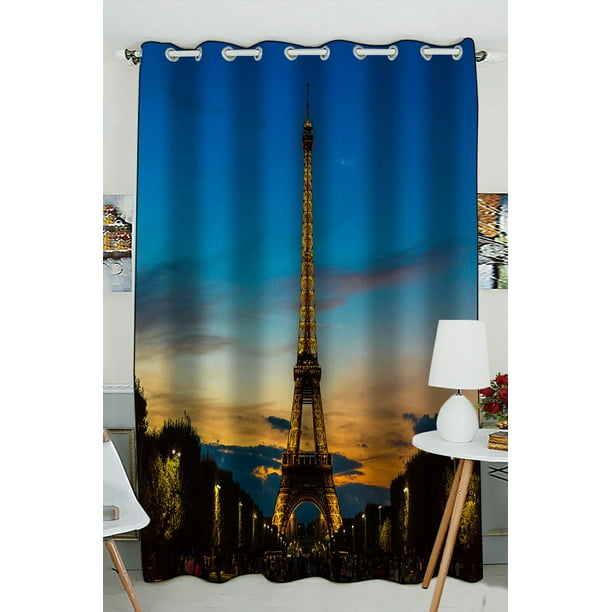 BSDHOME City Window Curtain, Paris France Eiffel Tower at Sunset Window ...