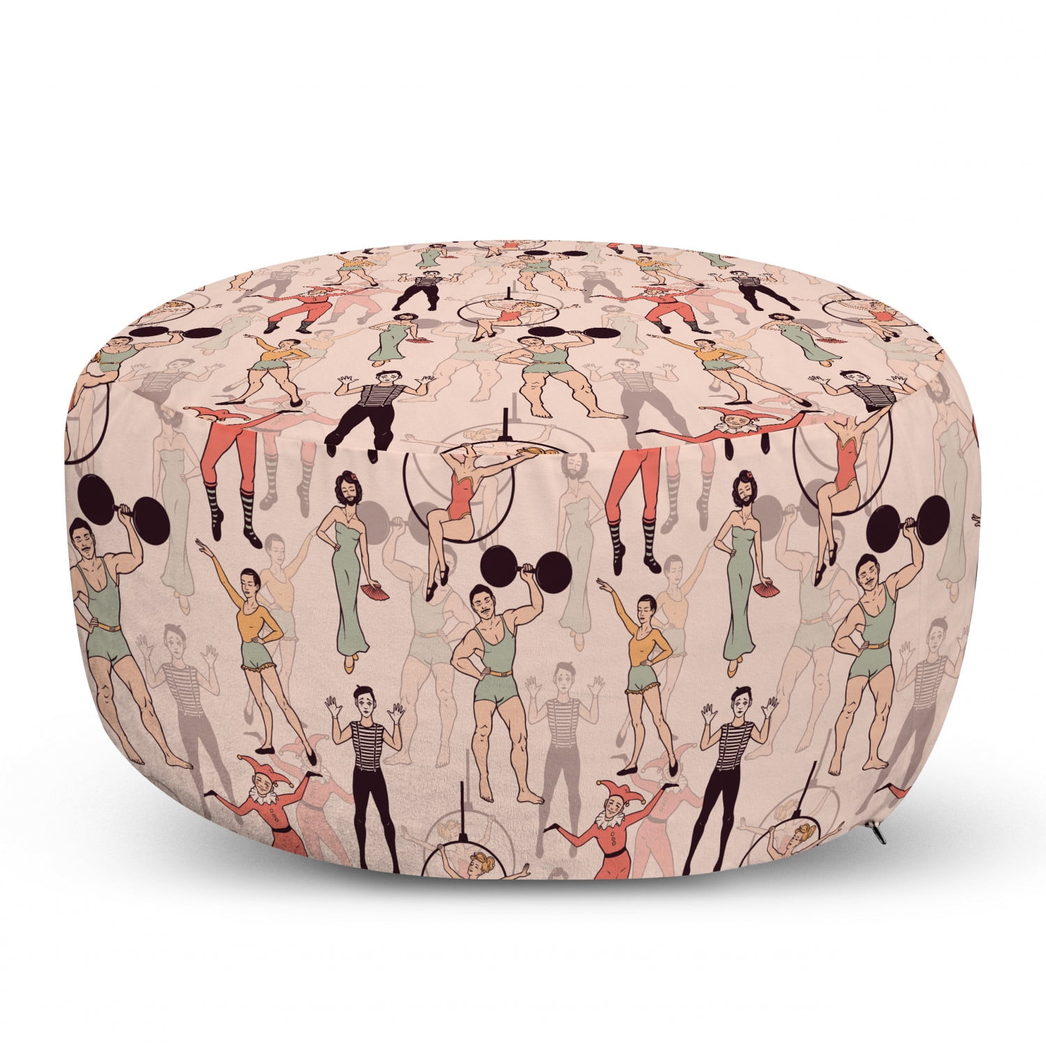 Circus Pouf Cover with Zipper, Acrobat Actor Artist Gymnast Harlequin ...