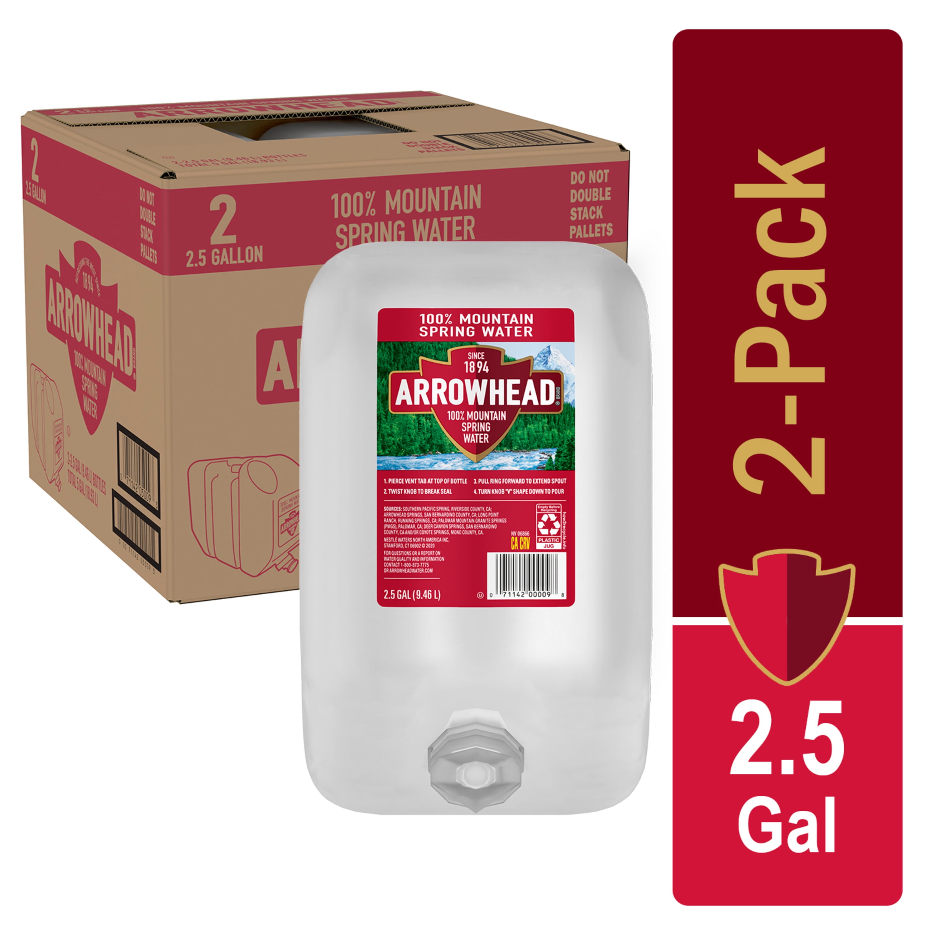 ARROWHEAD Brand 100% Mountain Spring Water, 2.5-gallon plastic jugs ...