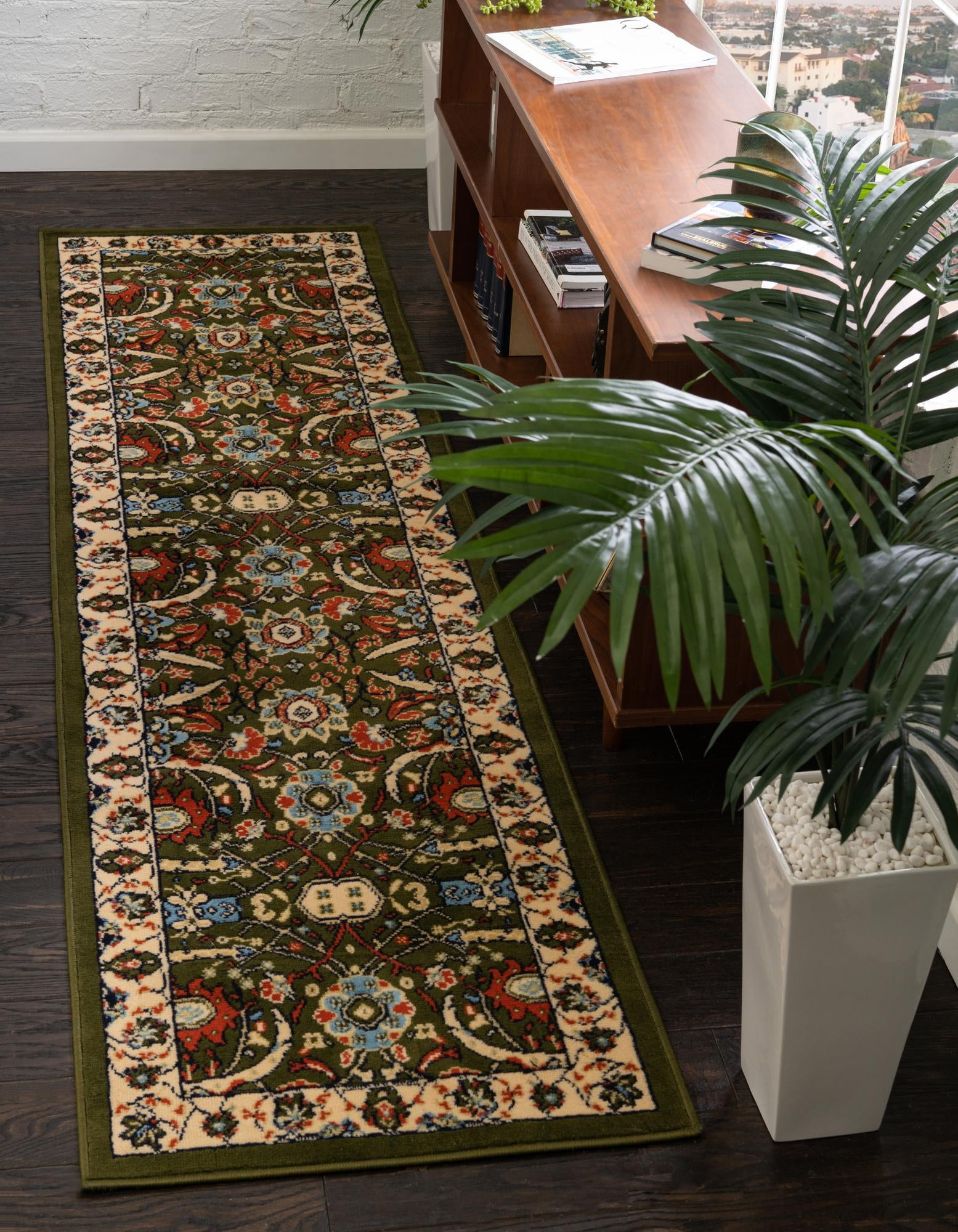 Rugs.com Neda Collection Rug – 10 Ft Runner Green Low Rug Perfect For ...