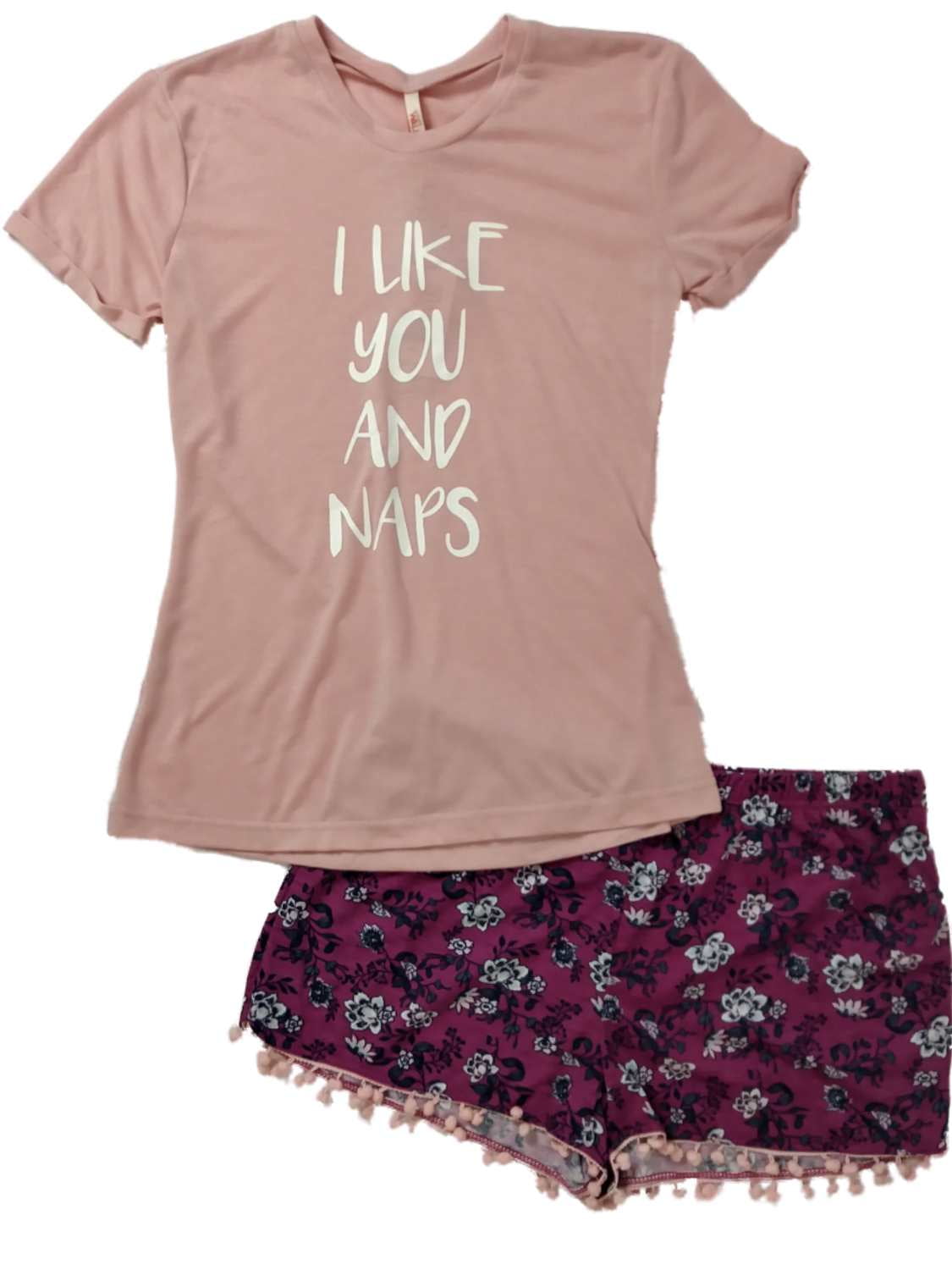 Junior Womens Magenta Purple Floral Pajamas Like You Love You Shorts ...