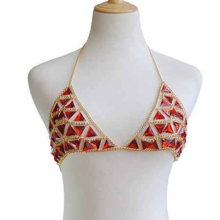 HEIBIN Cutout Red Gem Triangle Sexy Chest Chain Bikini Body Chain ...