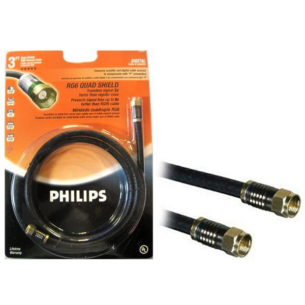 3' RG6 Video Coaxial Cable - Quad shielded - Black - Philips - Walmart.ca