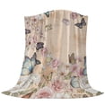 Butterfly Flower Fleece Throw Blanket Vintage Pink Rose Floral Retro ...