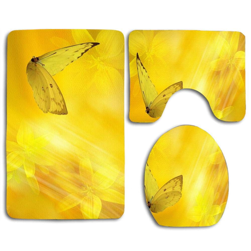 GOHAO Butter Yellow Floral 3 Piece Bathroom Rugs Set Bath Rug Contour ...