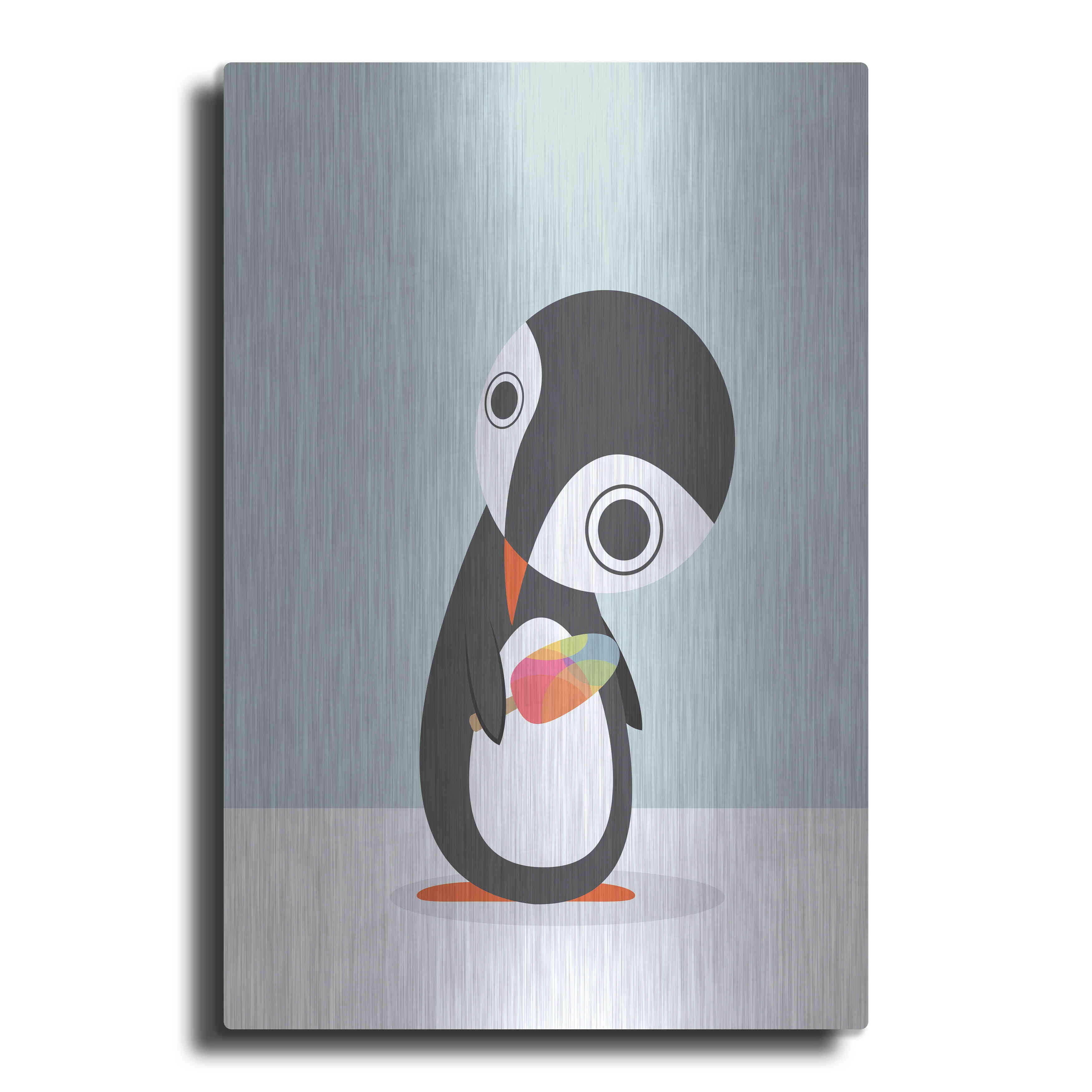 Luxe Metal Art 'Pingu Loves Ice Cream' by Volkan Dalyan, Metal Wall Art ...
