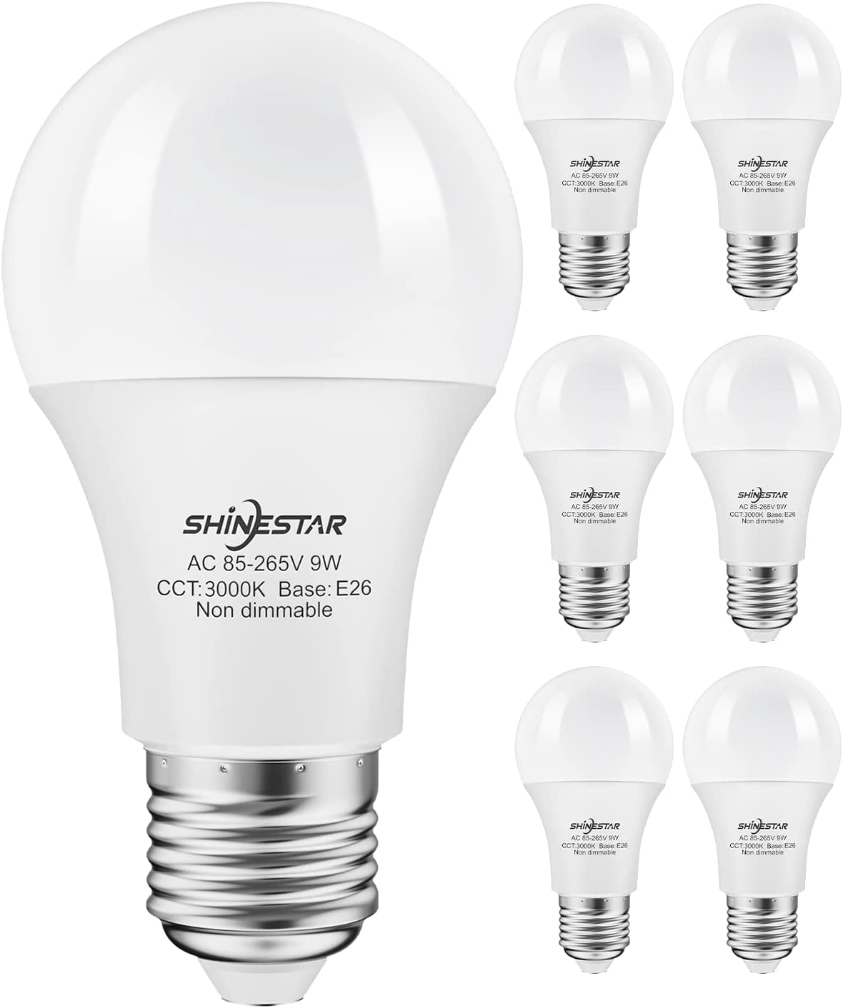 TRAHOO-6-Pack A19 White LED Light Bulbs 60 watt Equivalent, Warm White ...