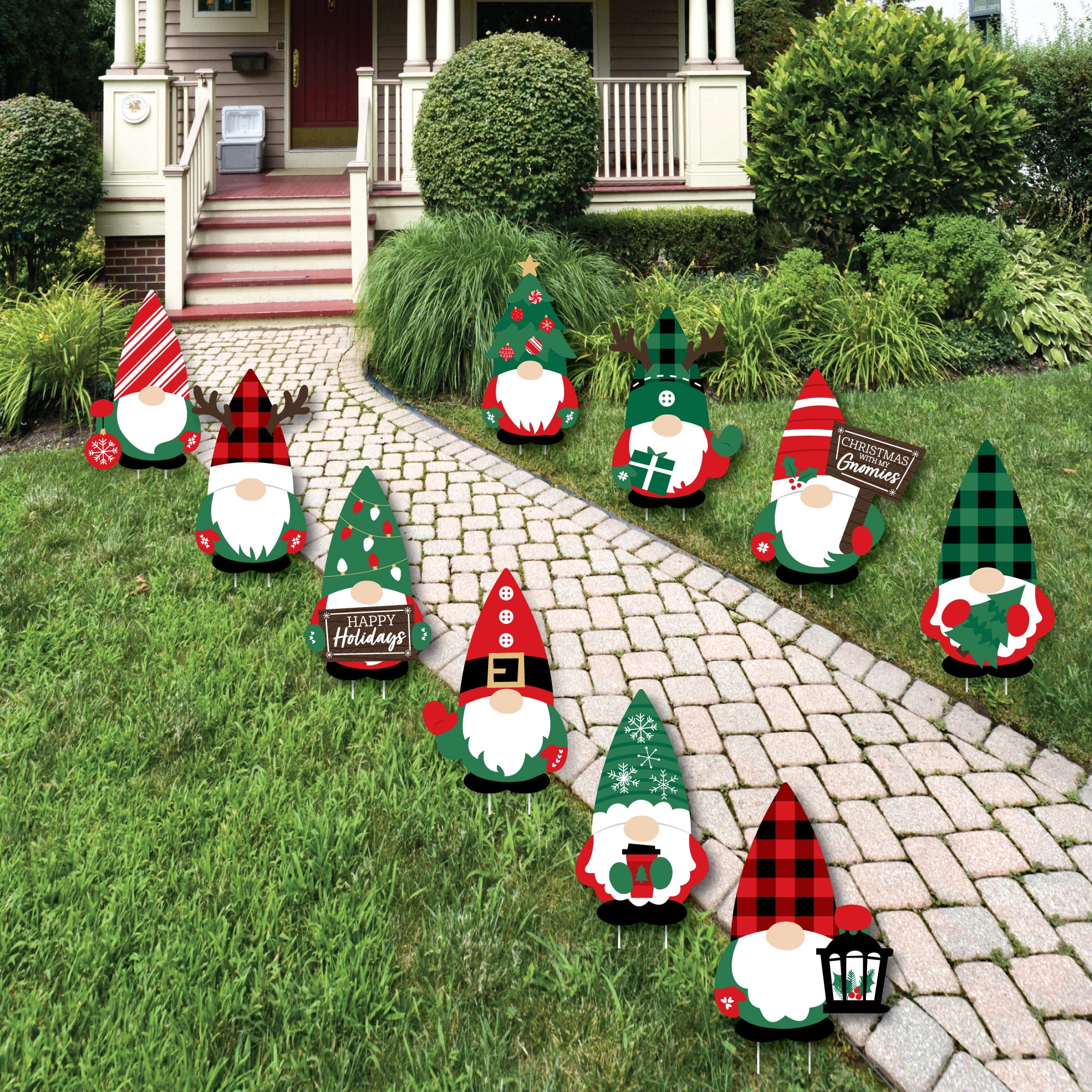 Big Dot of Happiness Red and Green Holiday Gnomes - Lawn Decorations - Outdoor Christmas Party ...