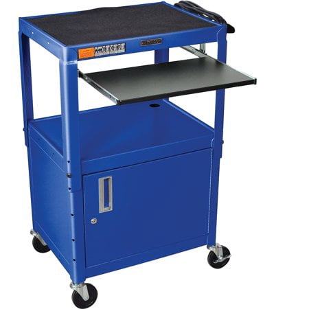 Luxor Adjustable Height Blue Metal A/V Cart w/ Pullout Keyboard Tray ...